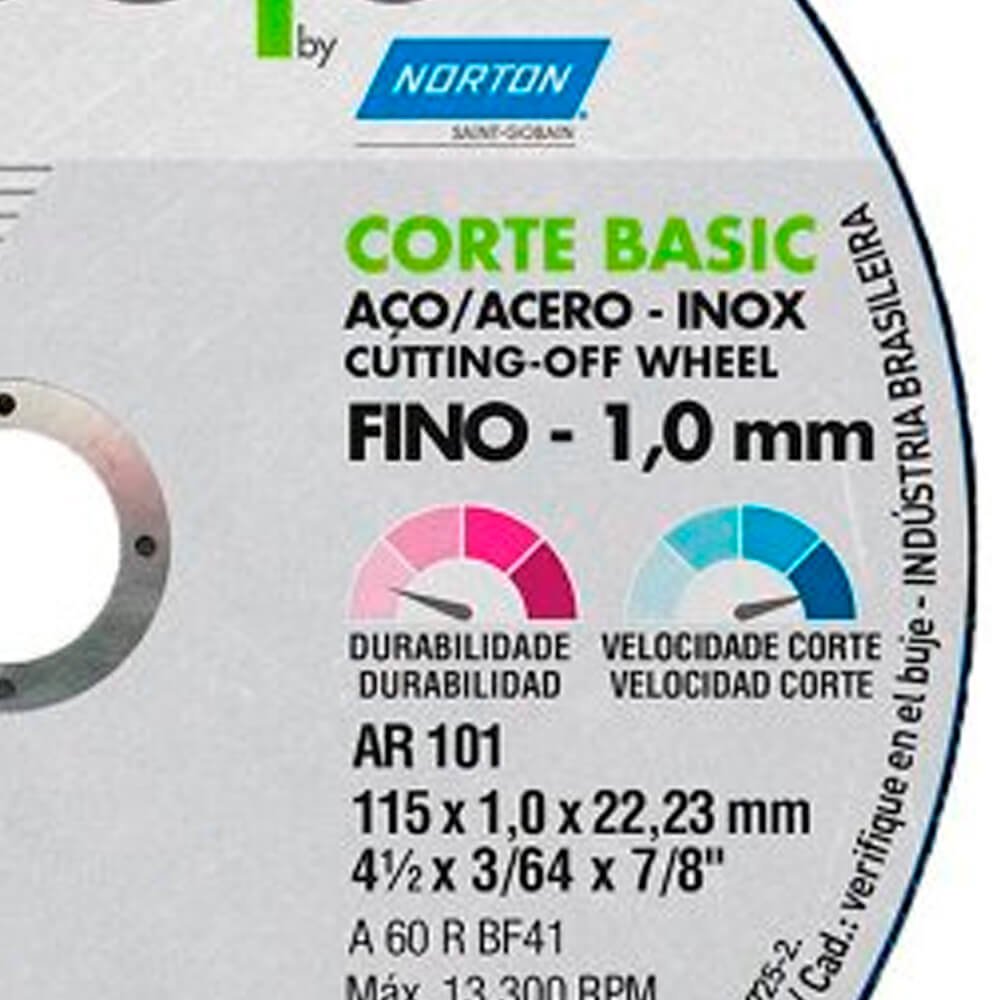 Disco de Corte Classic Basic AR101 - 115,0 x 1,0 x 22,23 - Norton ...